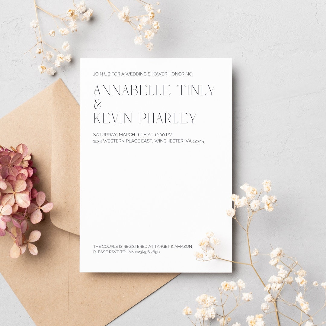 Simple Wedding Shower Modern Wedding Shower Invitation Couples Wedding ...