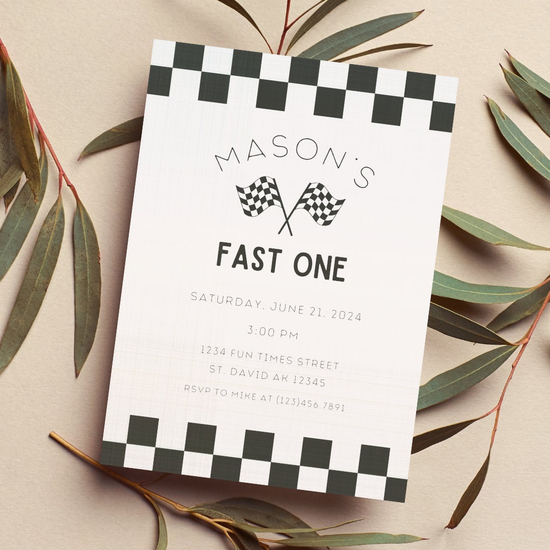 Editable Fast One Birthday Invitation Race Car 1st Birthday Invite ...