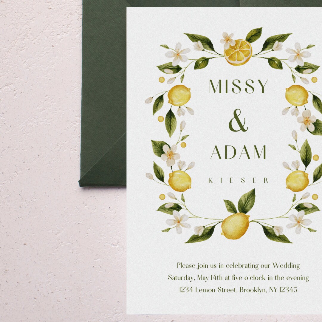 Lemon Wedding Invitation Template Includes RSVP Card Insert Spring ...