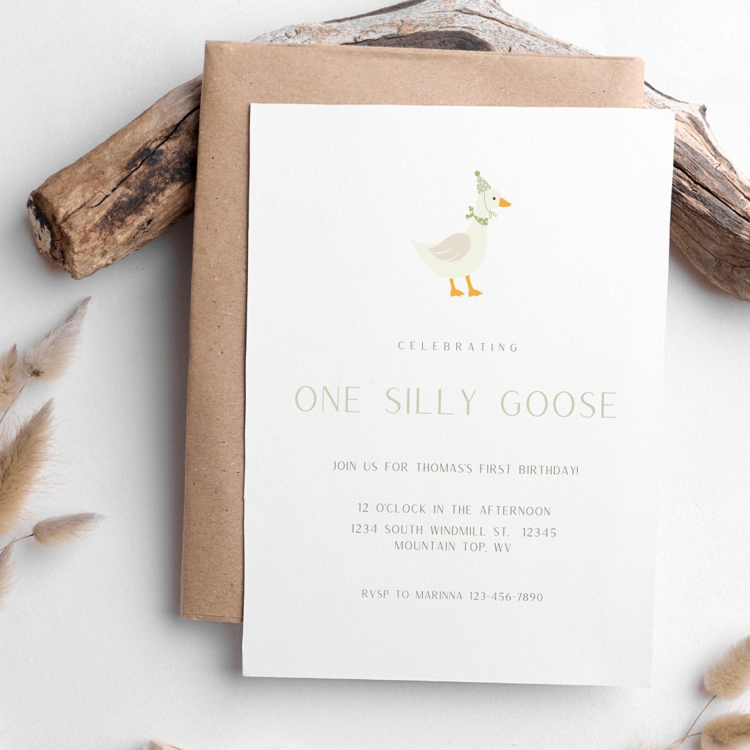 One Silly Goose Birthday Invitation First Birthday Ideas Customizable ...
