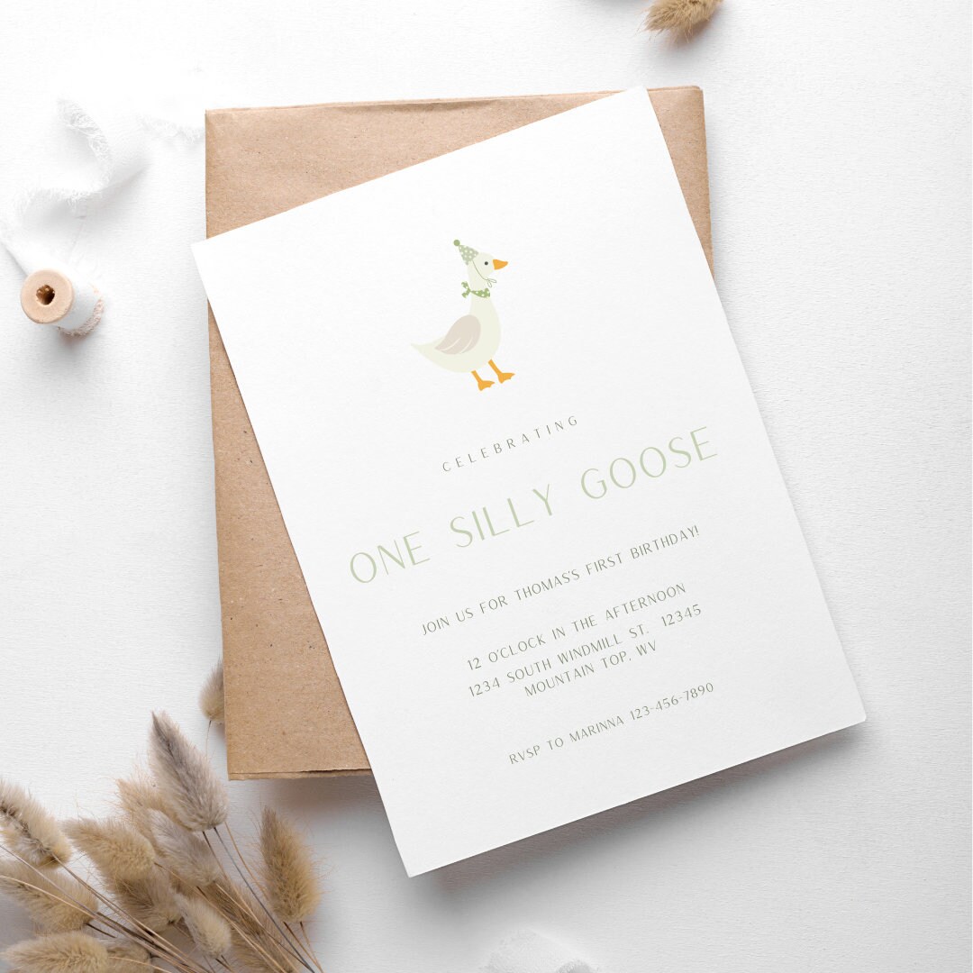 One Silly Goose Birthday Invitation First Birthday Ideas Customizable ...