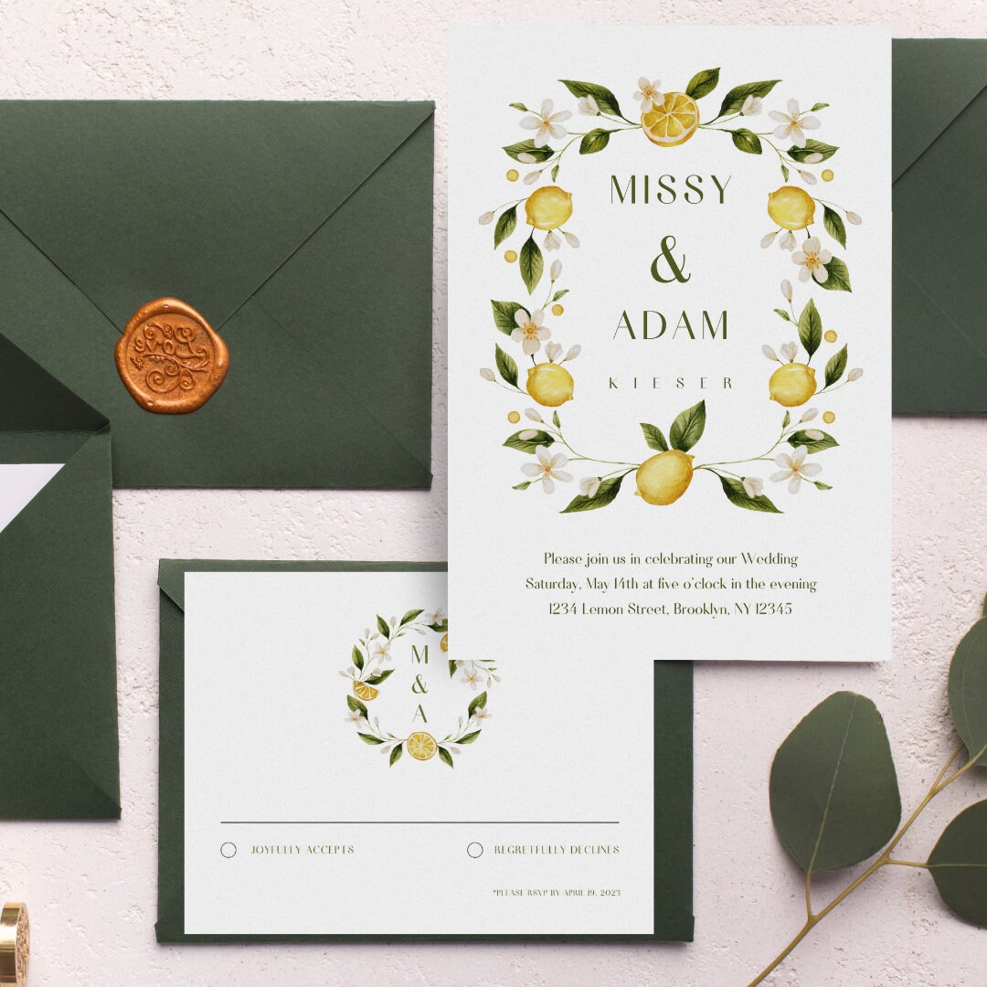 Lemon Wedding Invitation Template Includes RSVP Card Insert Spring ...