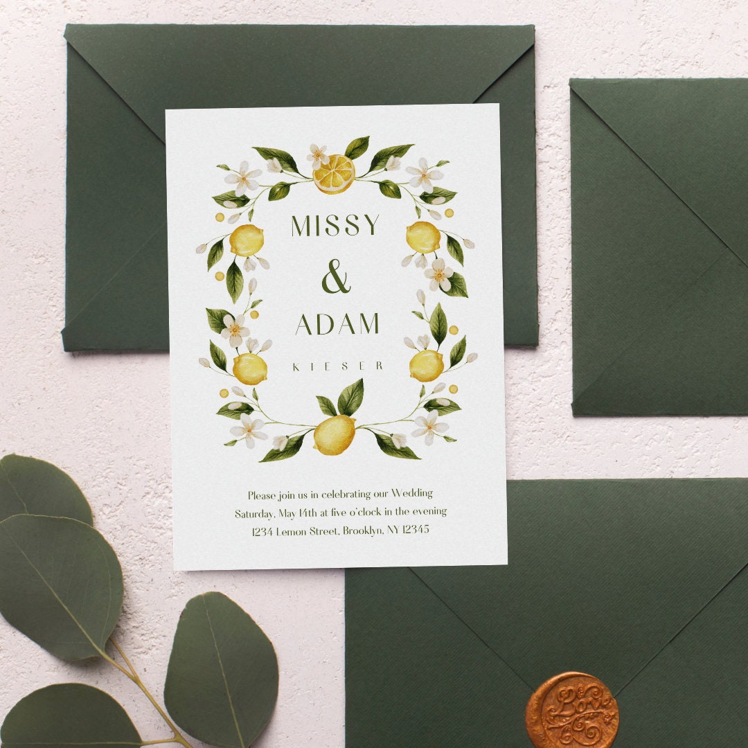 Lemon Wedding Invitation Template Includes RSVP Card Insert Spring ...