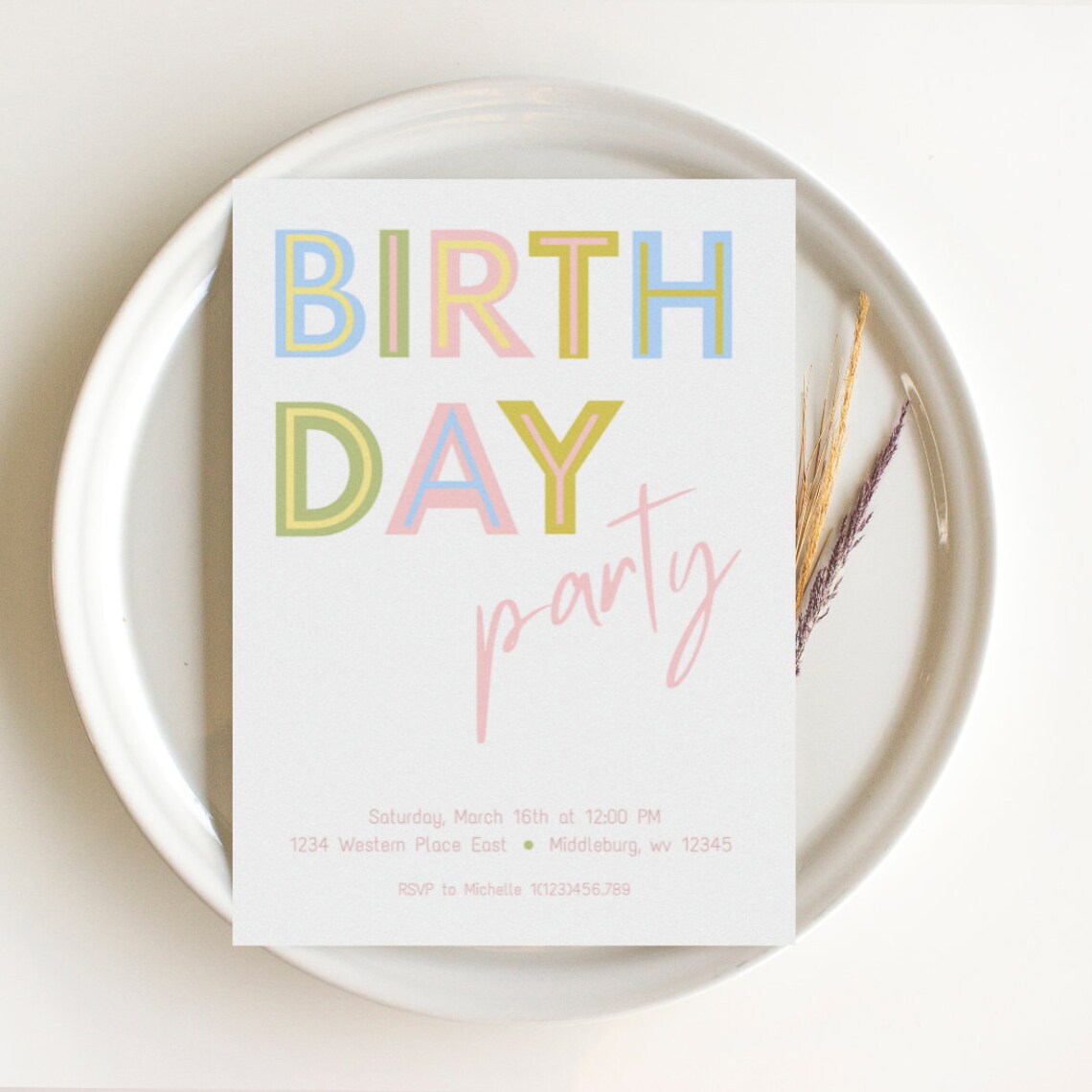 Editable Birthday Party Invitation Pastel Spring Birthday Invitation ...