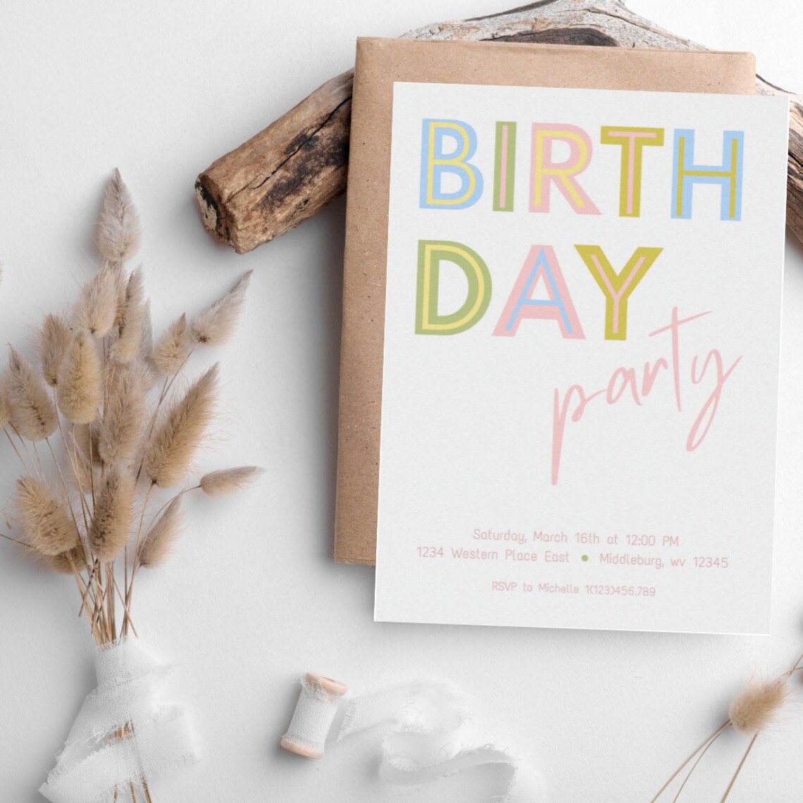 Editable Birthday Party Invitation Pastel Spring Birthday Invitation ...