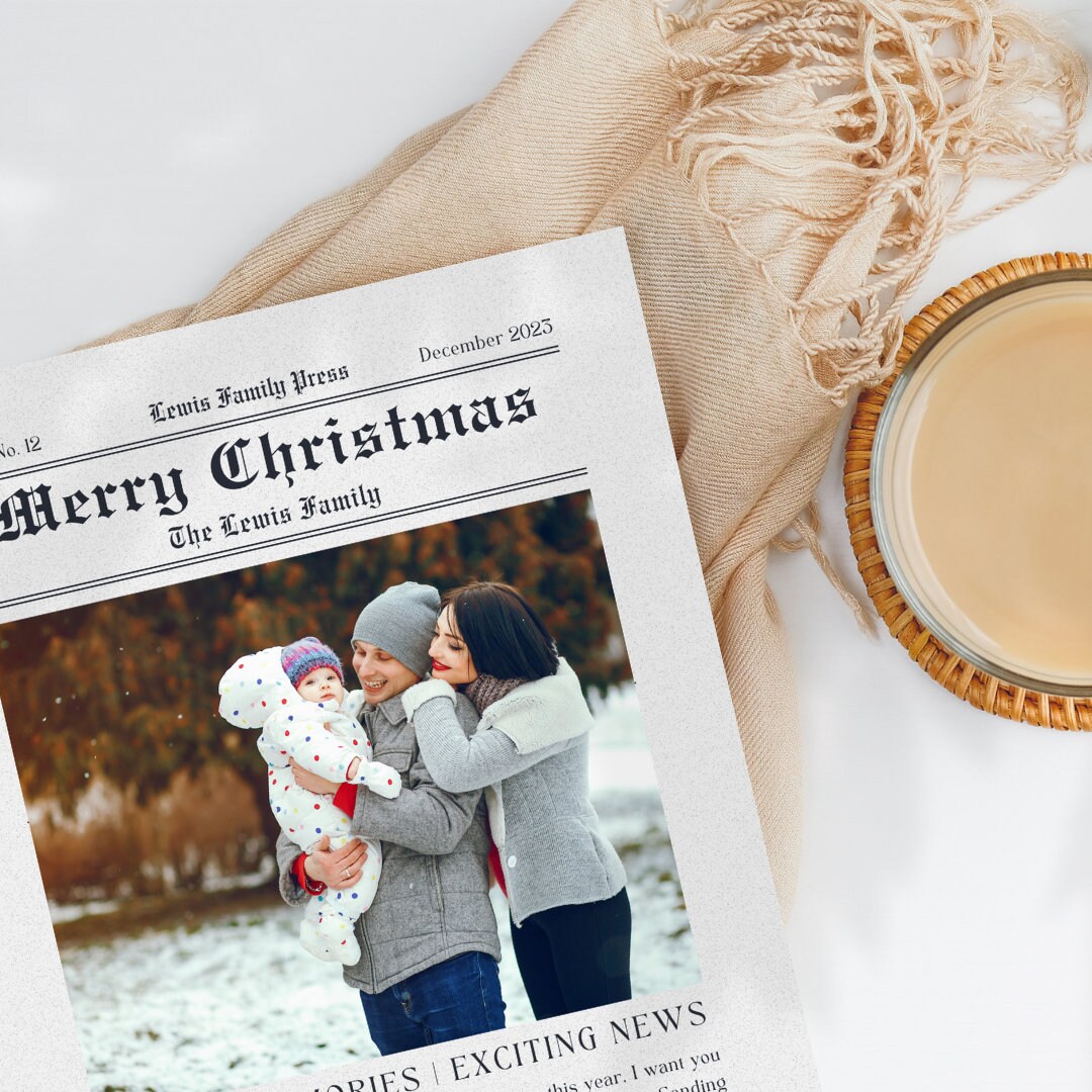 Newspaper Christmas Card Template Year in Review, Printable Photo ...