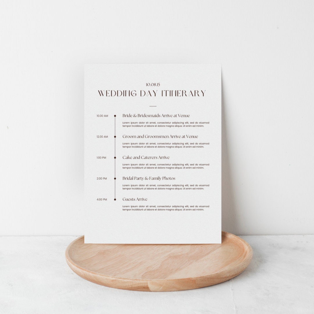 Editable Wedding Day Itinerary Template Printable Wedding Itinerary ...