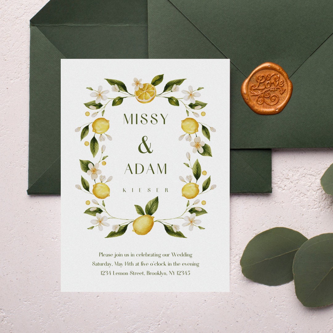 Lemon Wedding Invitation Template Includes RSVP Card Insert Spring ...