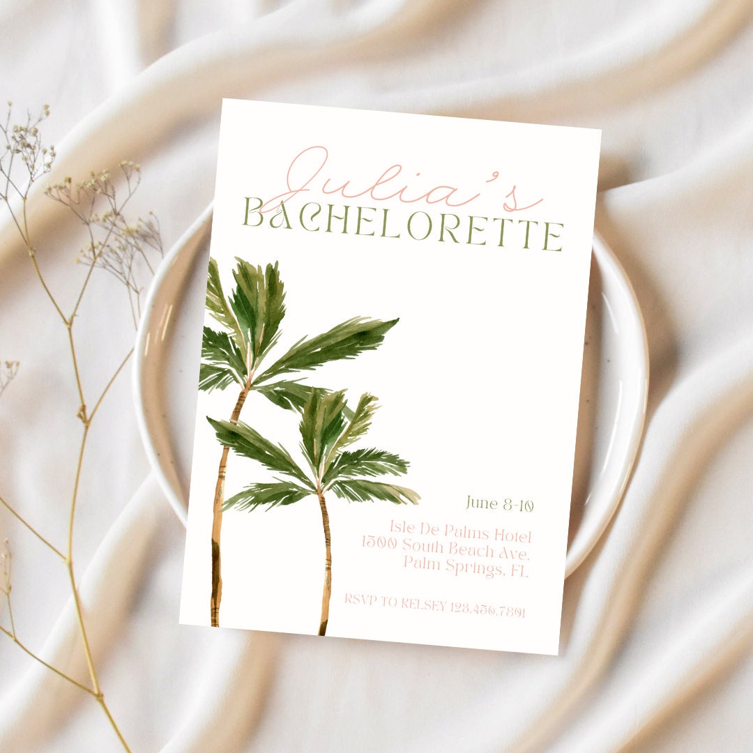 Palm Tree Invitation Bachelorette Party Invitation Template Beach ...