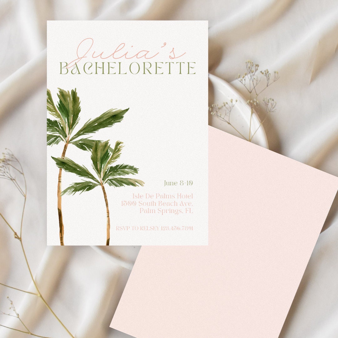 Palm Tree Invitation Bachelorette Party Invitation Template Beach ...