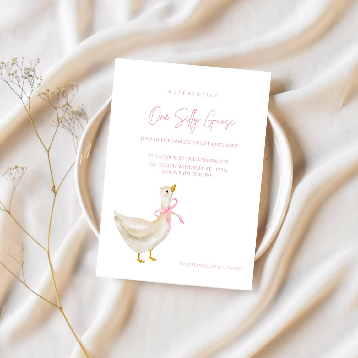 Custom Silly Goose Pink First Birthday Invitation - Etsy