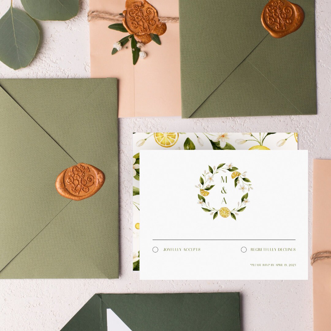 Lemon Wedding Invitation Template Includes RSVP Card Insert Spring ...