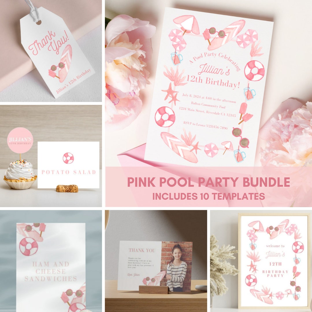 Pink Pool Party Bundle Pink Beach Party Teen Girl Birthday Bundle - Etsy