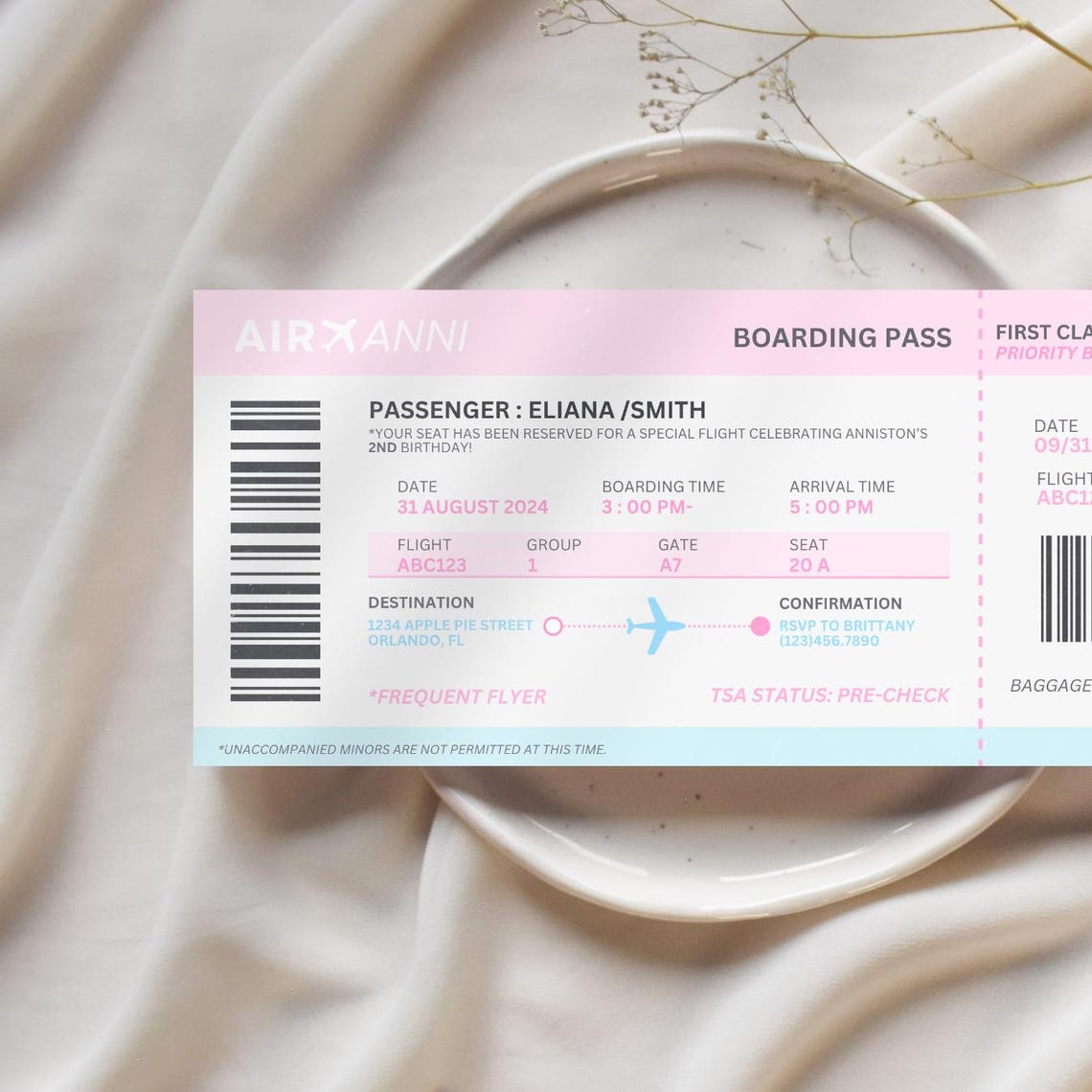 Custom Airplane Boarding Pass Invitation for Girls Airplane Birthday ...