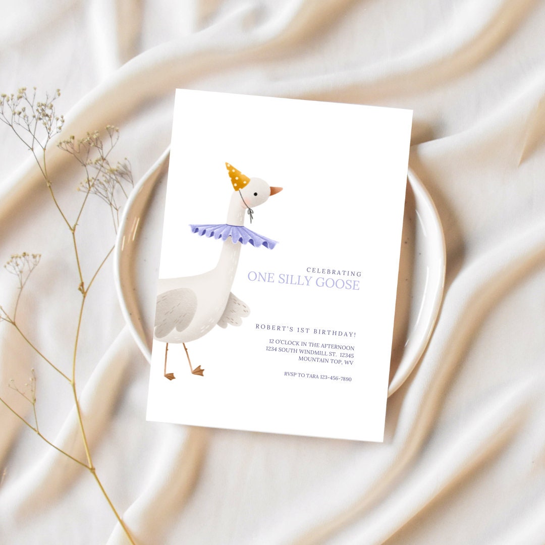One Silly Goose Invitation Goose Birthday Invitation First Birthday ...