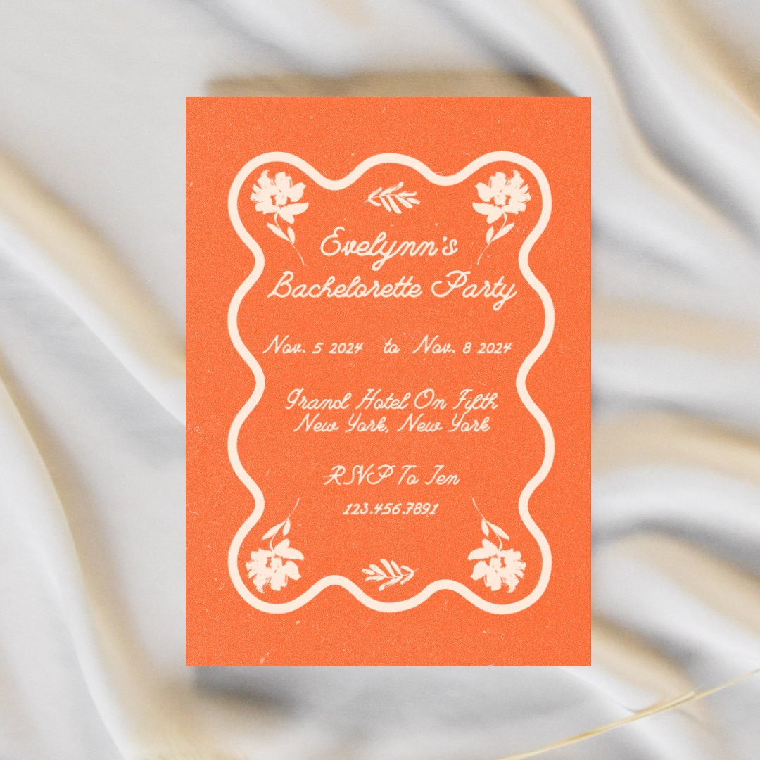 Wavy Border Bachelorette Invitation Template Bold Bachelorette Weekend ...