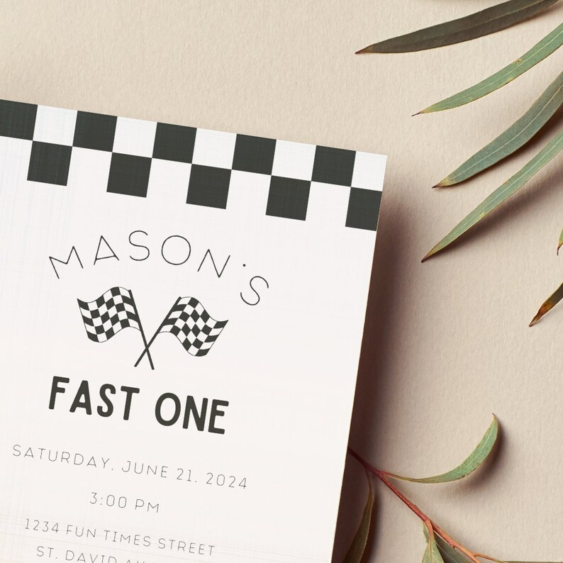 Editable Fast One Birthday Invitation Race Car 1st Birthday Invite ...