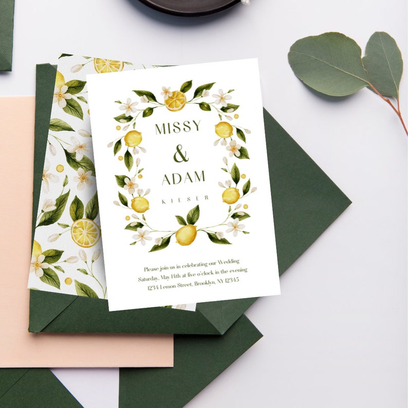 Lemon Wedding Invitation Template Includes RSVP Card Insert Spring ...