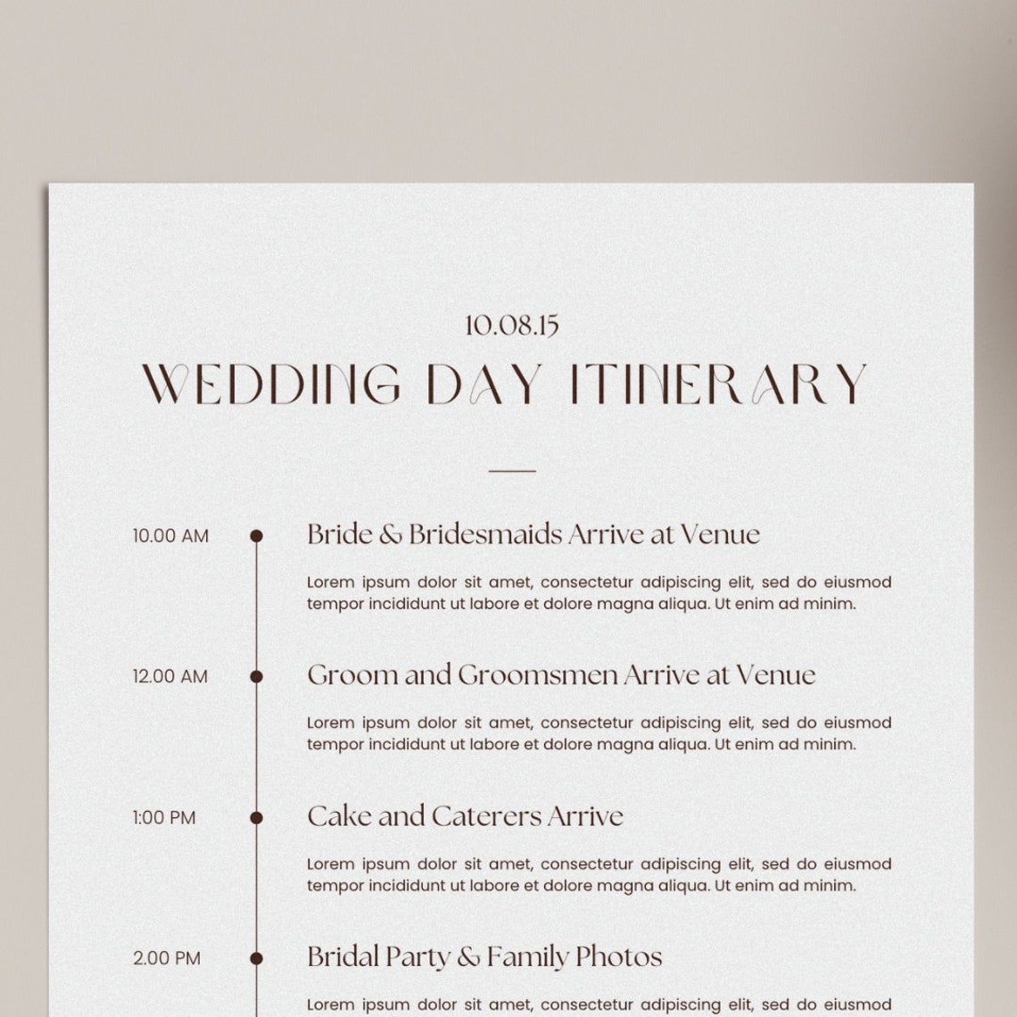 Editable Wedding Day Itinerary Template Printable Wedding Itinerary ...