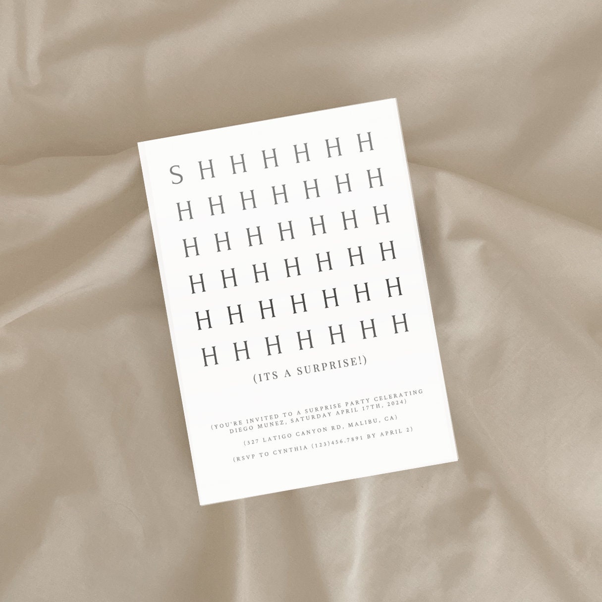 SHH Surprise Party Invitation Template - Etsy