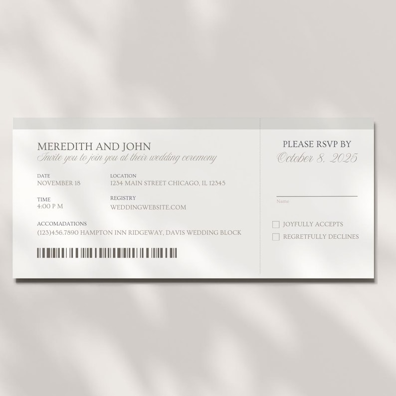 Wedding Invitation Boarding Pass Destination Wedding Plane Ticket ...