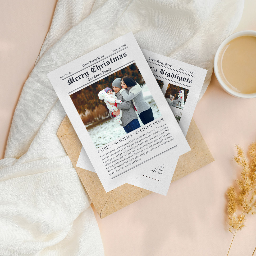 Newspaper Christmas Card Template Year in Review, Printable Photo ...
