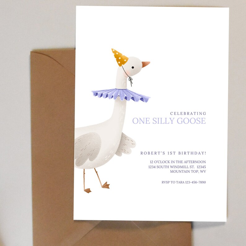 One Silly Goose Invitation Goose Birthday Invitation First Birthday ...