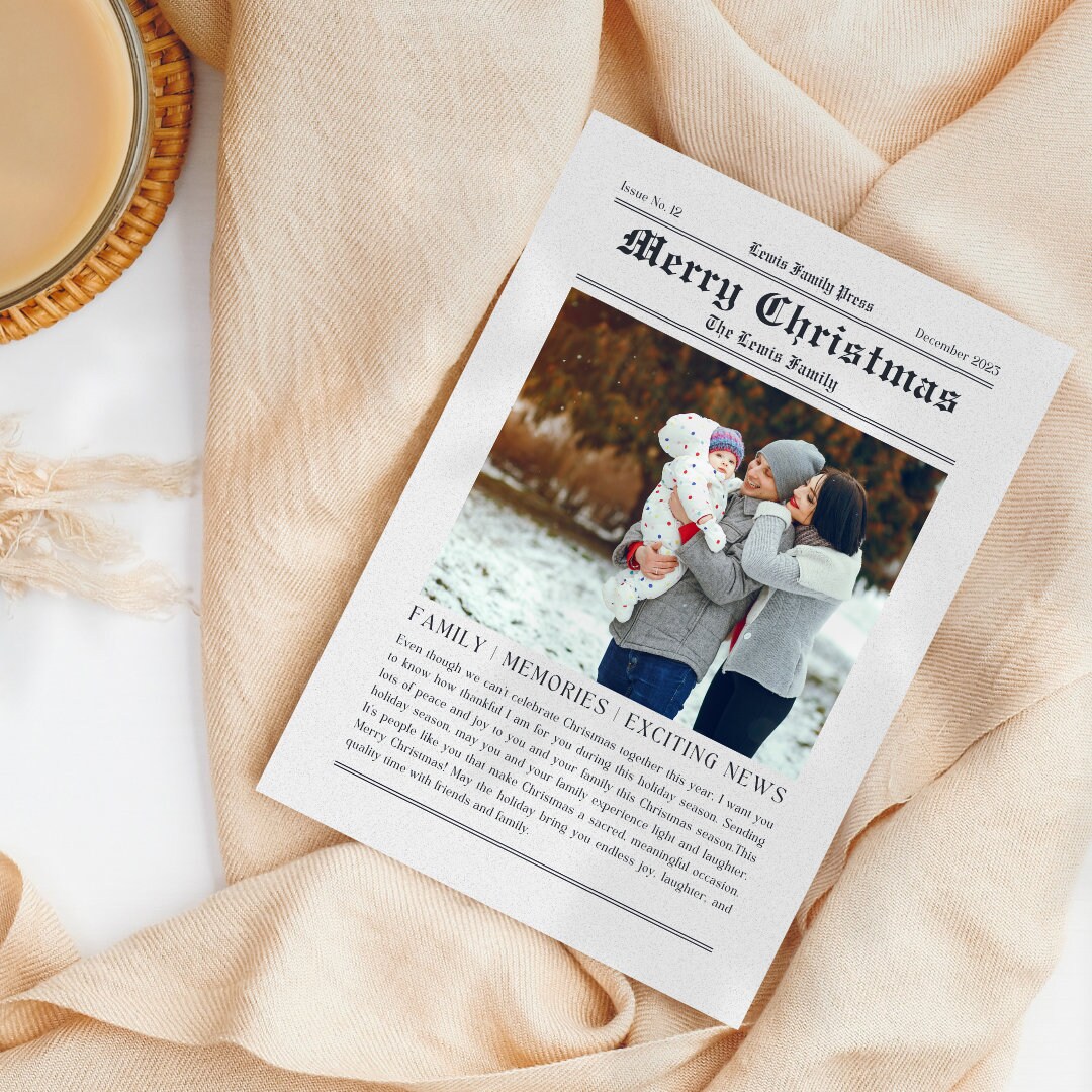 Newspaper Christmas Card Template Year in Review, Printable Photo ...