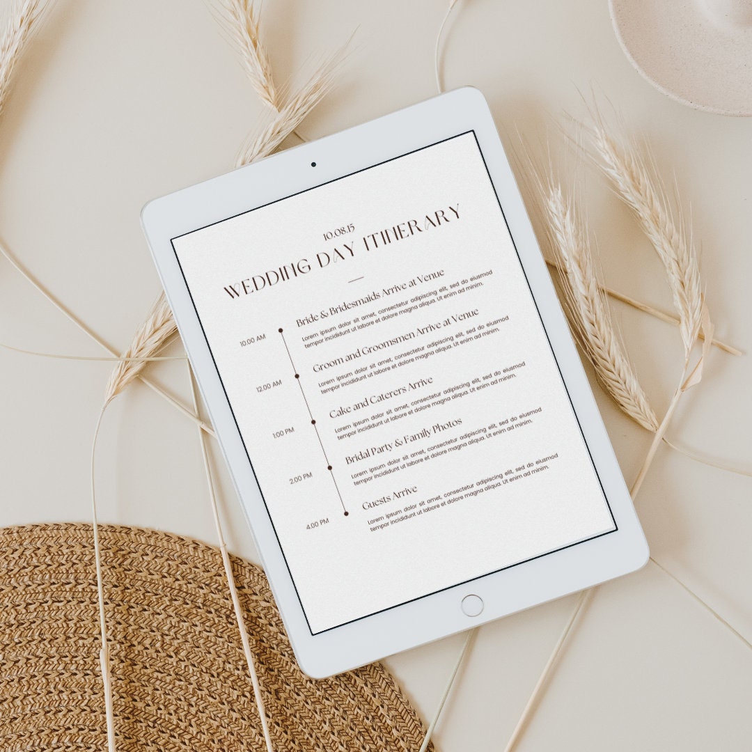 Editable Wedding Day Itinerary Template Printable Wedding Itinerary ...