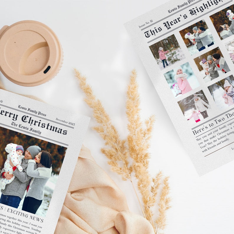 Newspaper Christmas Card Template Year in Review, Printable Photo ...