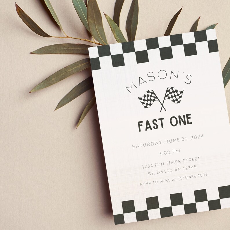 Editable Fast One Birthday Invitation Race Car 1st Birthday Invite ...