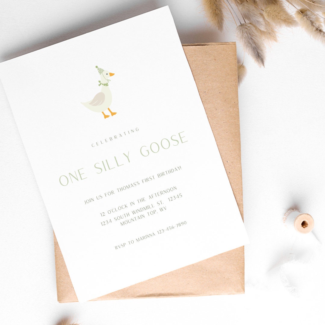One Silly Goose Birthday Invitation First Birthday Ideas Customizable ...