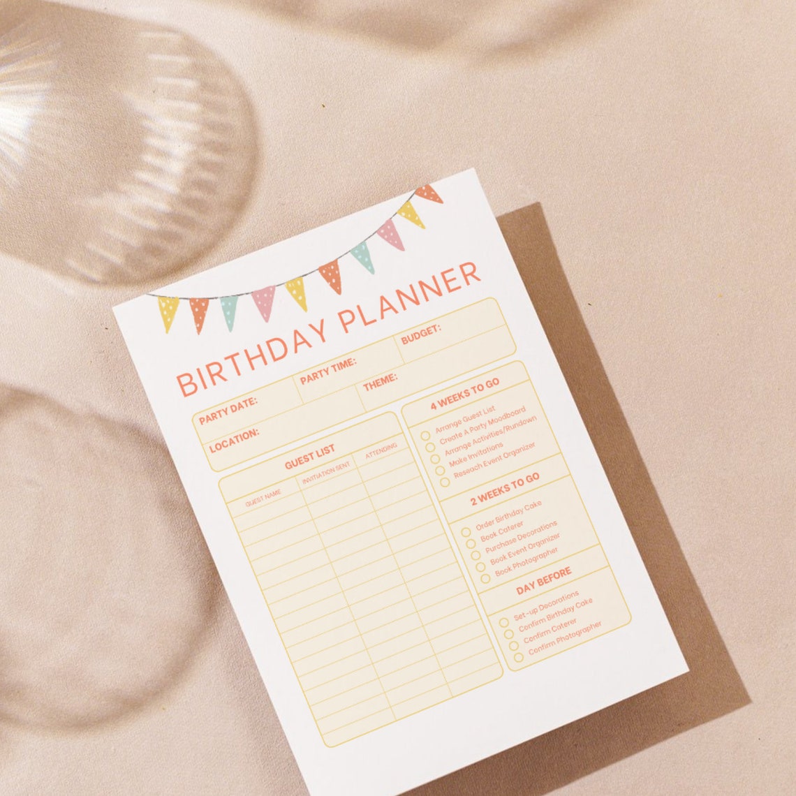 Printable Birthday Party Checklist for Birthday Party Instant Download ...