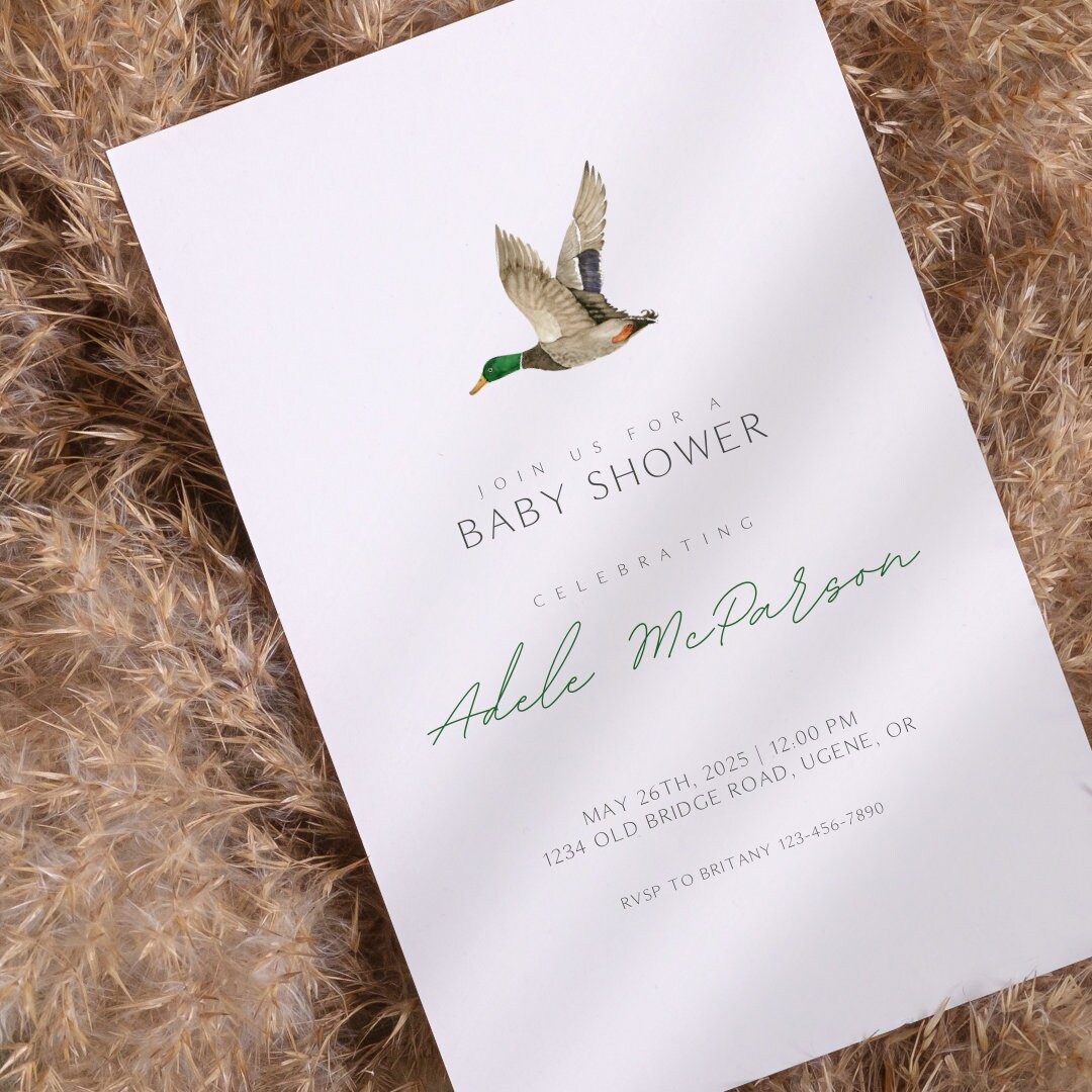 Editable Mallard Duck Baby Shower Invitation Printable Canva Template ...