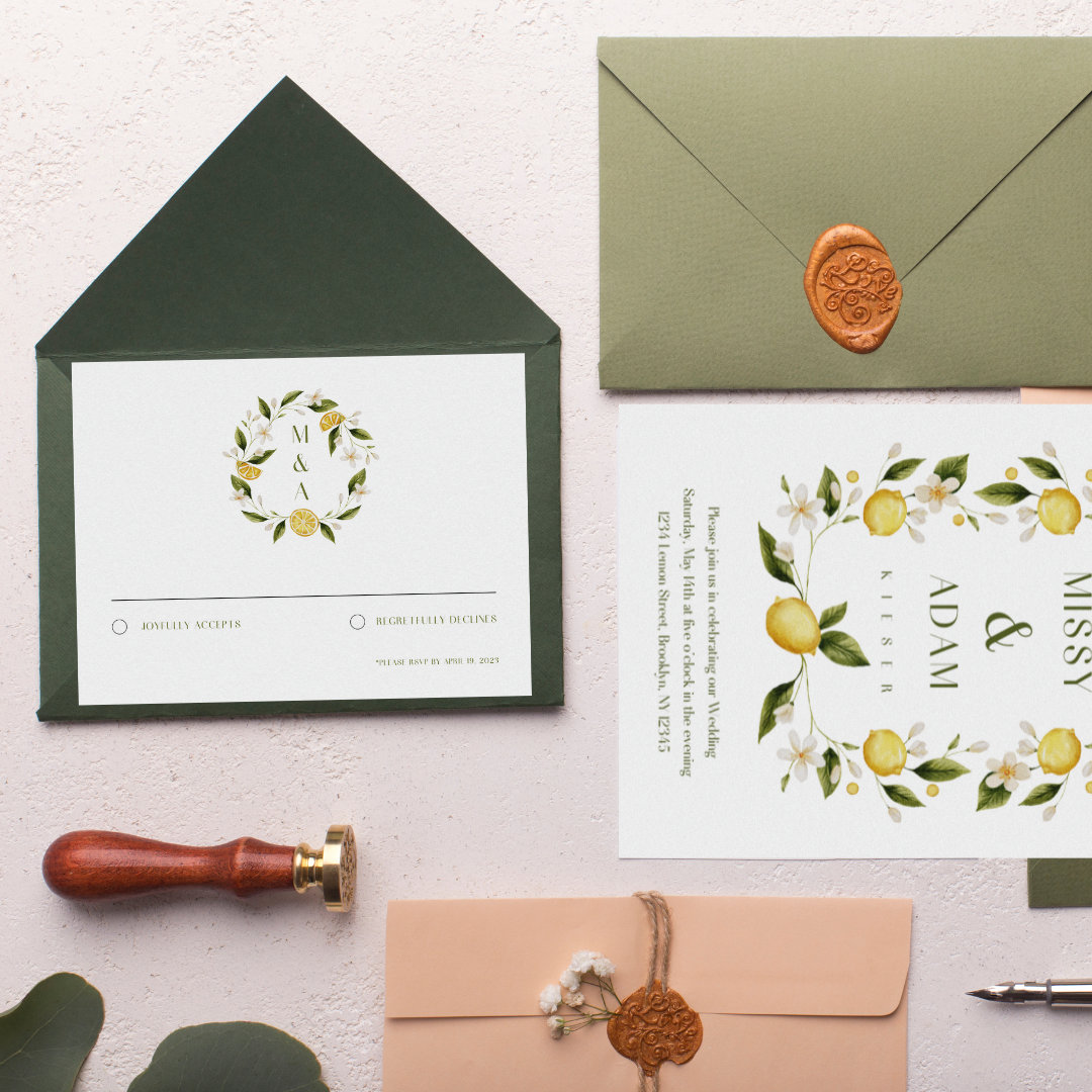 Lemon Wedding Invitation Template Includes RSVP Card Insert Spring ...