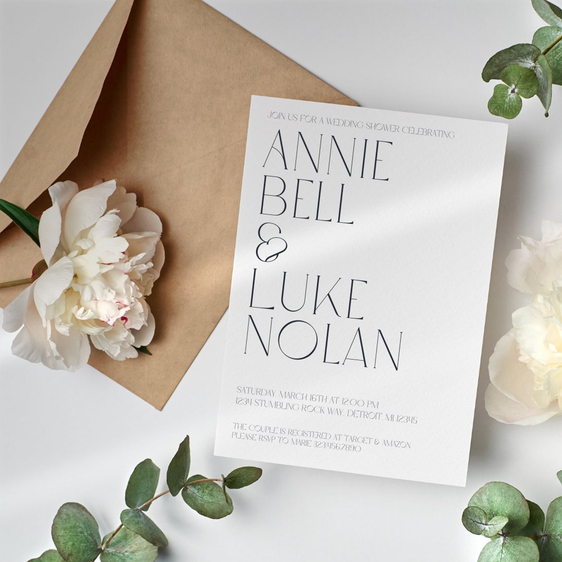 Simple Wedding Shower Invitation Modern Wedding Shower Invitation ...