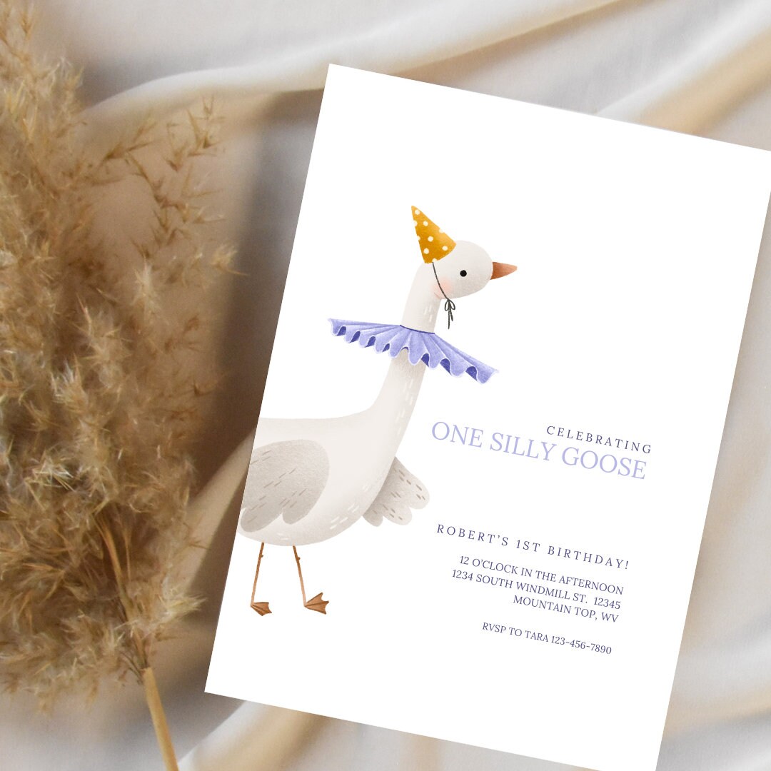 One Silly Goose Invitation Goose Birthday Invitation First Birthday ...