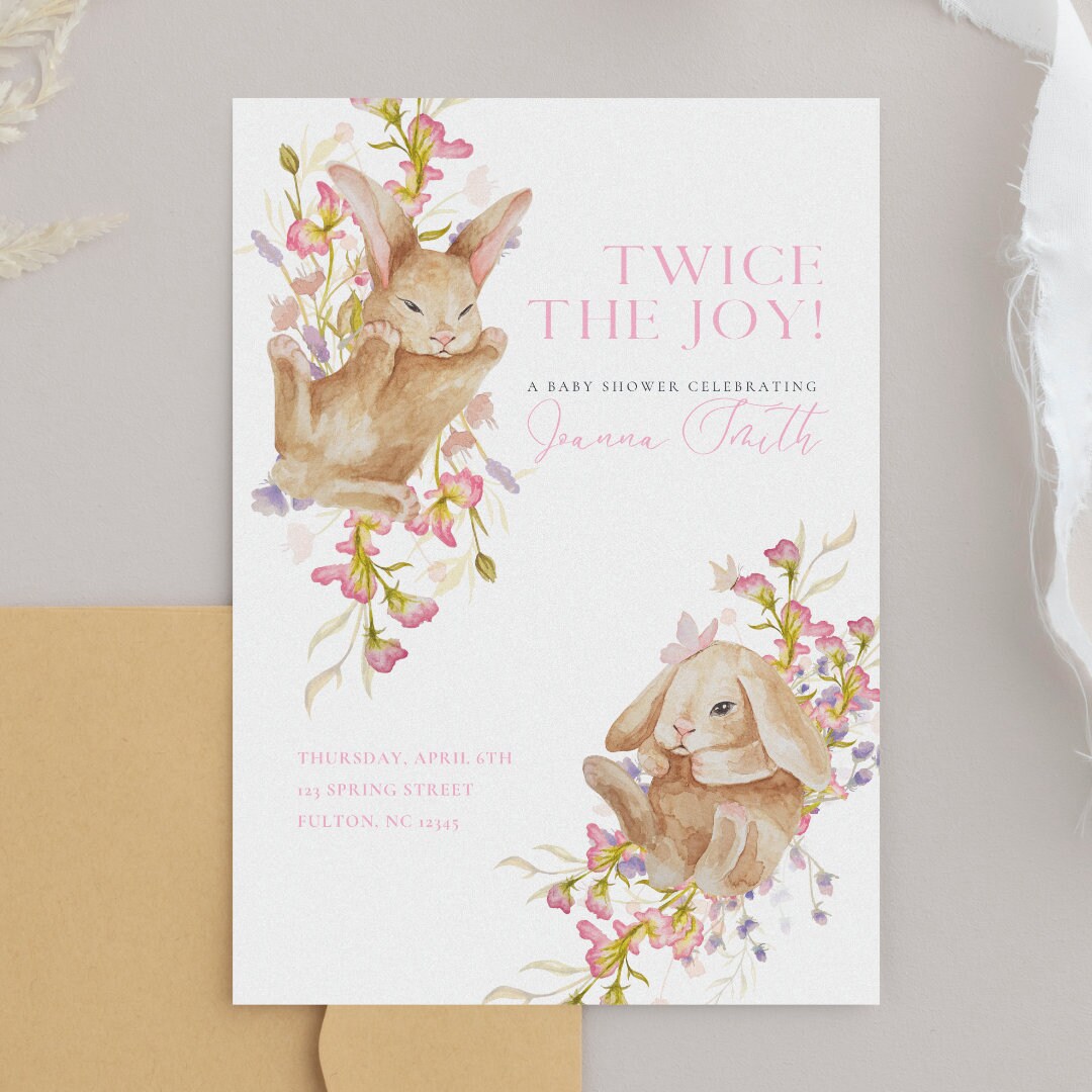 Twin Girl Baby Shower Invitation Template Spring Baby Shower Twins ...