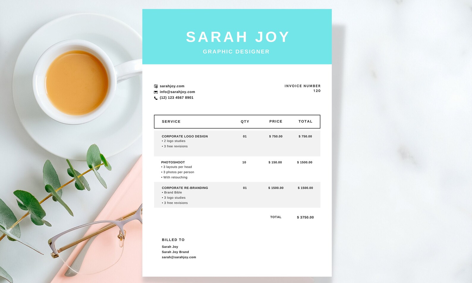 Simple Invoice Template for Canva Printable Service Invoice | Etsy