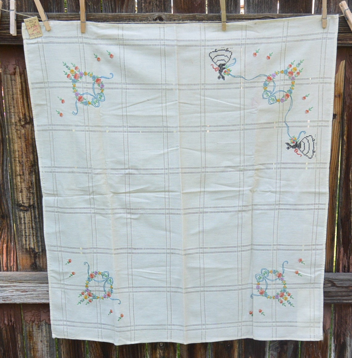 VTG 50's Linen 33" Square Embroidered Tablecloth NOS - Etsy