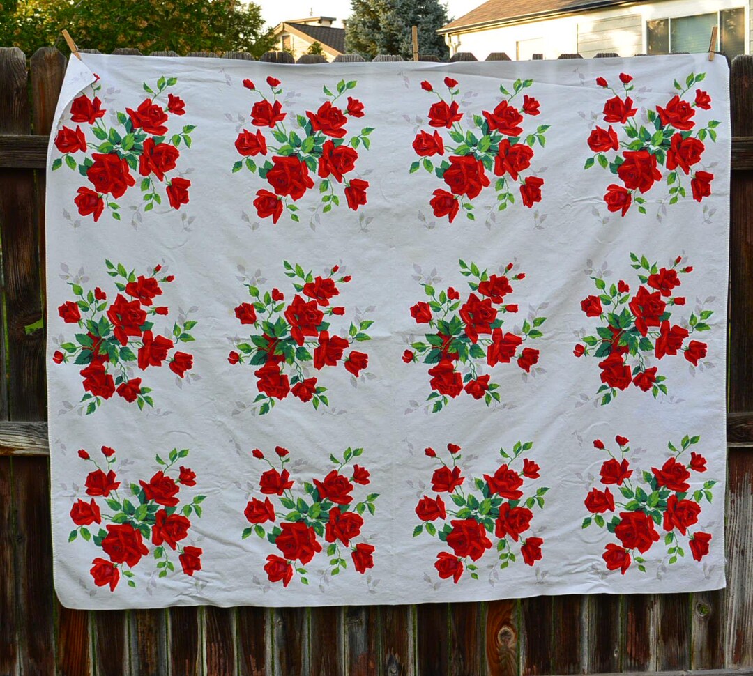 VTG Wilendur Red Rose Printed Tablecloth 53 X 66" - Etsy