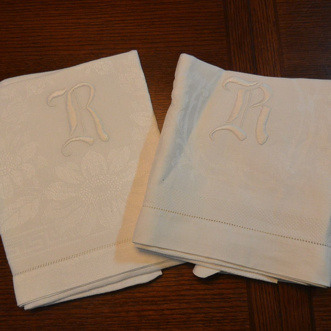 VTG Set R Monogramed Linen Damask Guest Towels - Etsy