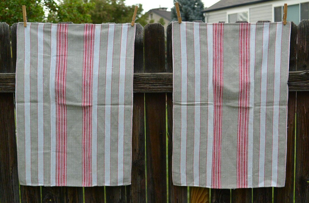 VTG Set Linen Romanian Katja Dishtowels Red Tan Stripe EUC - Etsy