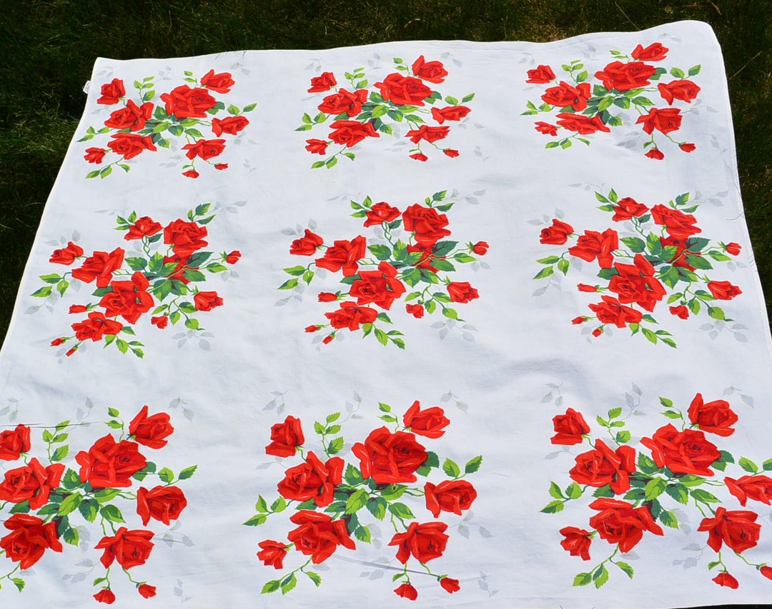 VTG Wilendur Red Rose Printed Tablecloth 43x46" - Etsy