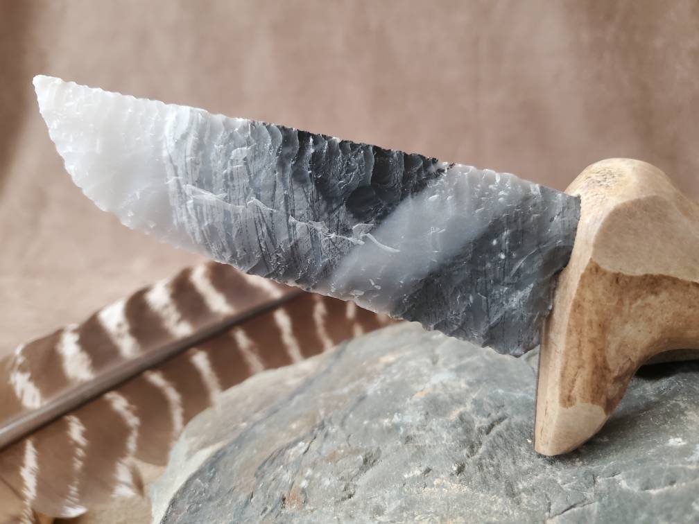 Collectibles Flintknapped Primitive Stone Knife Whitetail Antler Handle ...