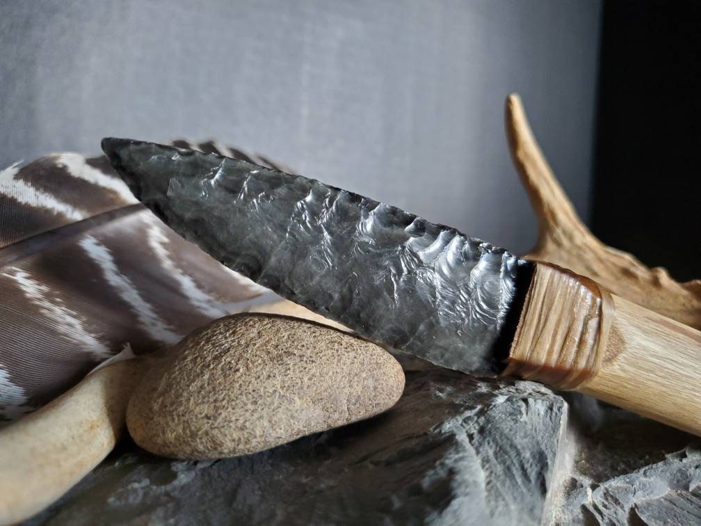 Knapped Stone Knife Silver Sheen Obsidian Blade Handmade - Etsy