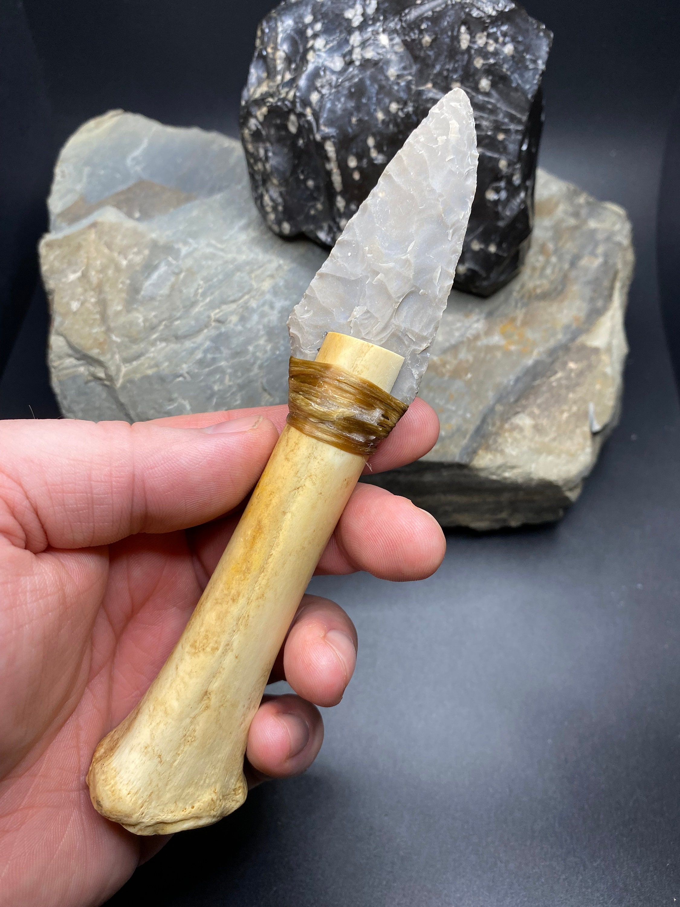 Knapped Stone Knife - Georgetown Flint Blade - Deer Leg Handle ...
