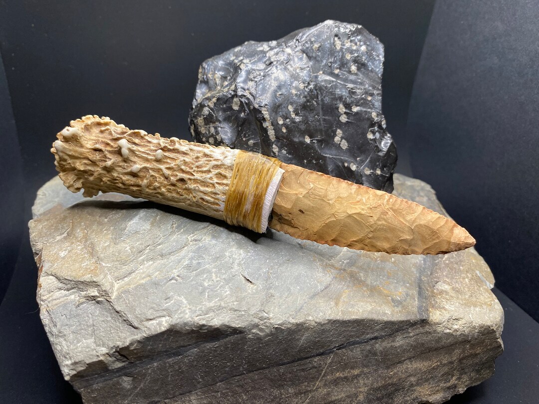 Knapped Stone Knife - Horse Creek Chert Blade - Deer Antler Handle ...