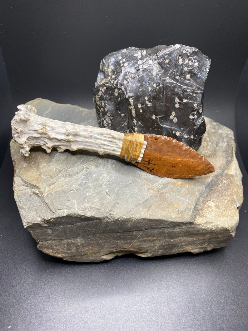 Knapped Stone Knife - Pumpkin Obsidian Blade - Handmade Wood Handle ...