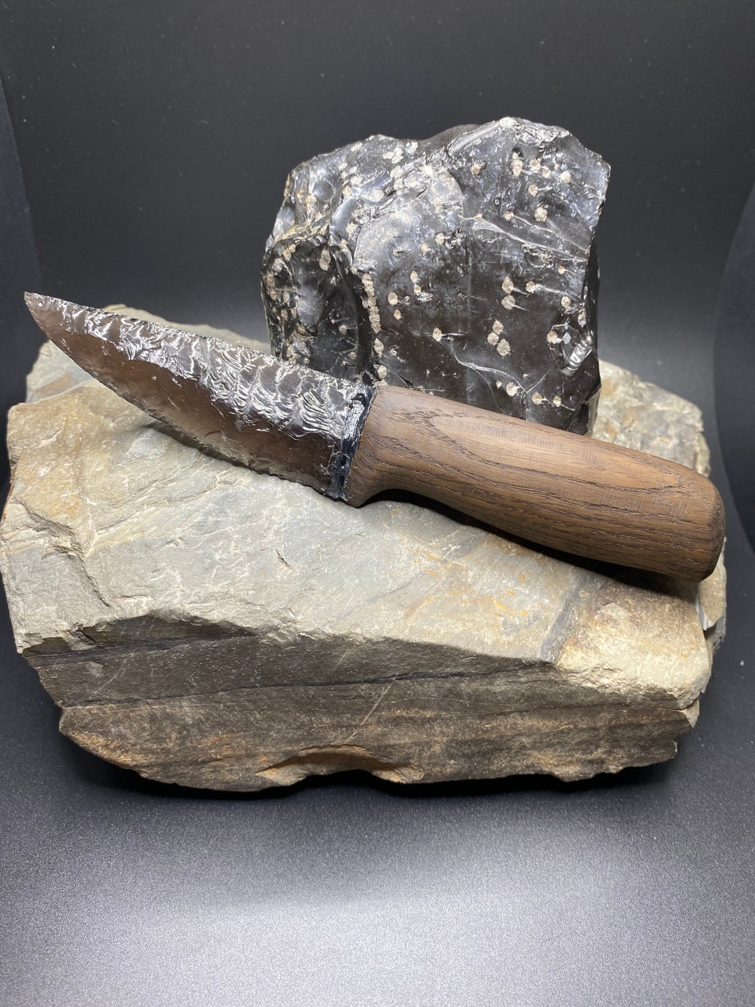 Knapped Stone Knife - Rainbow Obsidian Blade - Bog Oak Wood Handle ...
